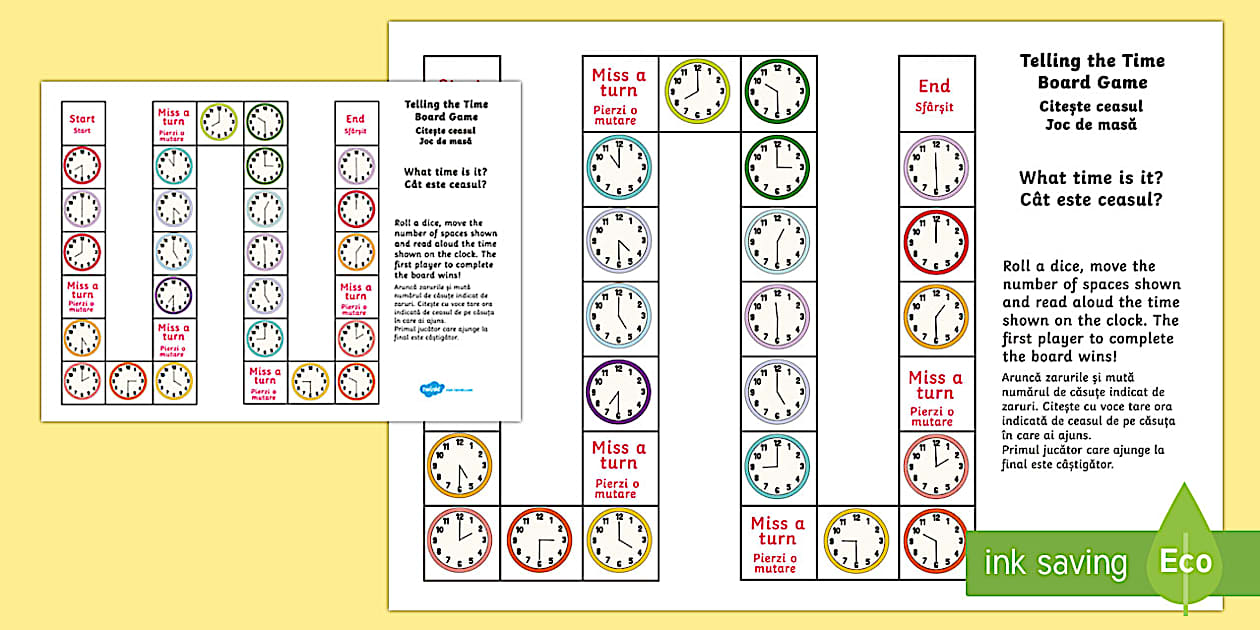Telling the Time Differentiated Board Game English/Romanian ...