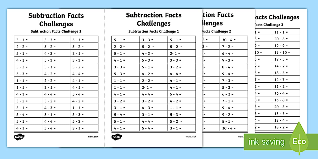 Subtraction Facts Challenges | Primary Resources - Twinkl