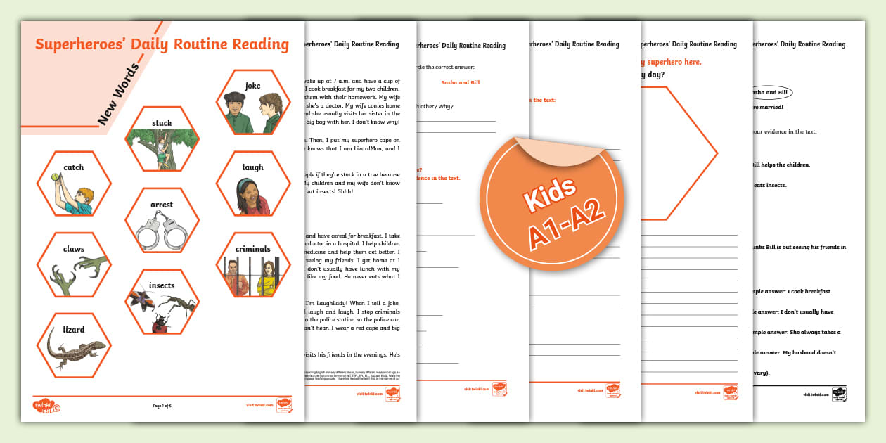 👉 Superhero Daily Routine Reading Activity - Twinkl