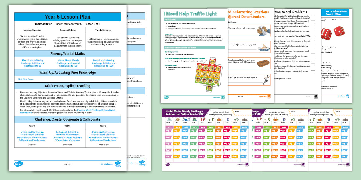 Year 5 Inclusion Addition Differentiated Lesson Plan 5
