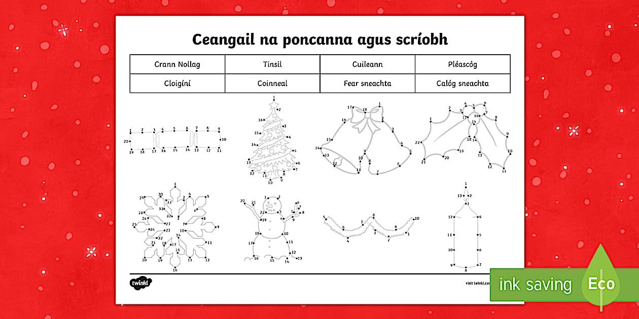 Join the dots and write Worksheet Gaeilge (teacher made)