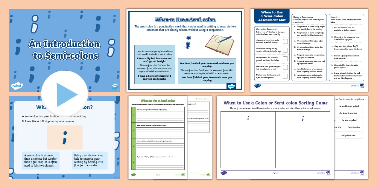 When to use a Semi-colon Resource Pack - Twinkl