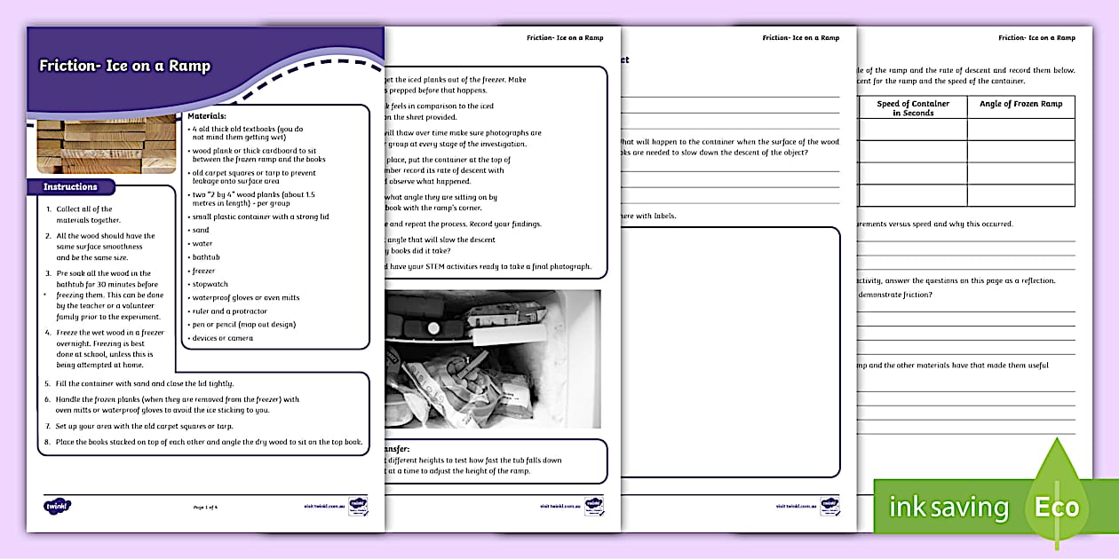 Forces in Motion Friction Activity Sheets (teacher made)