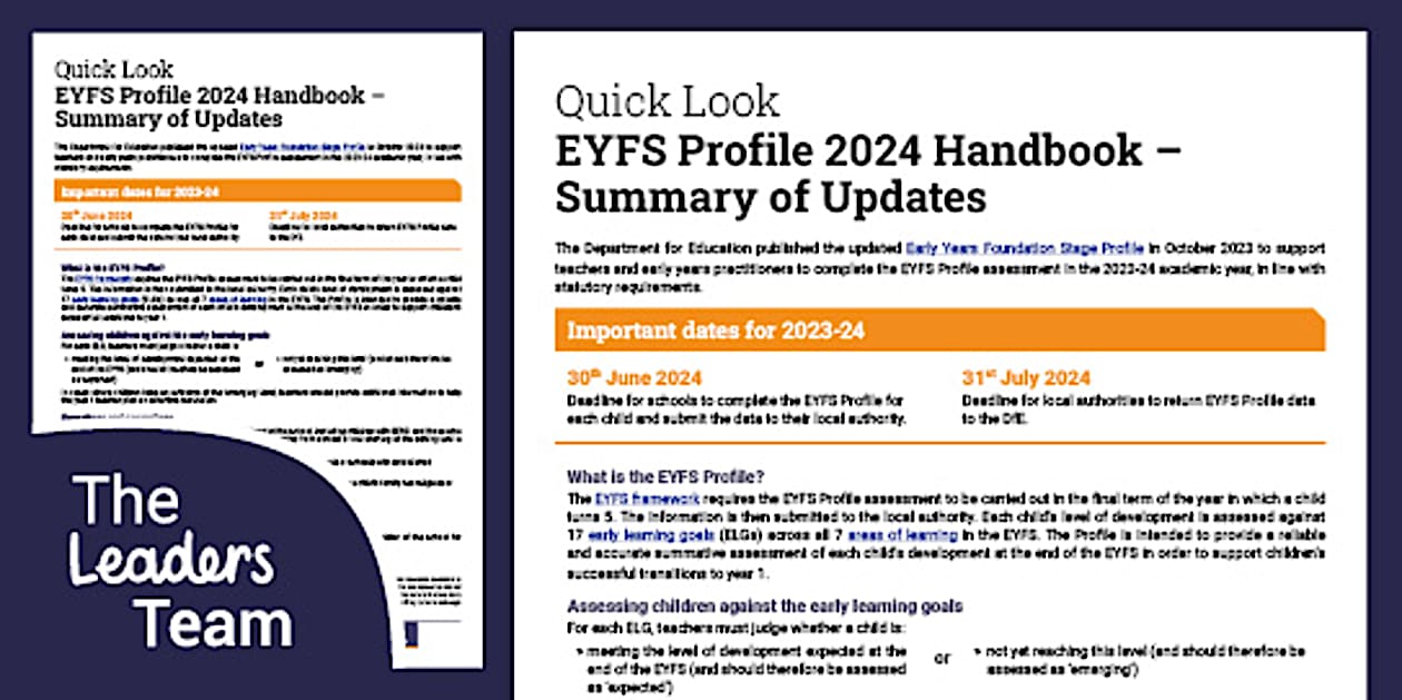 Quick Look: EYFS Profile Handbook 2024 Summary of Updates