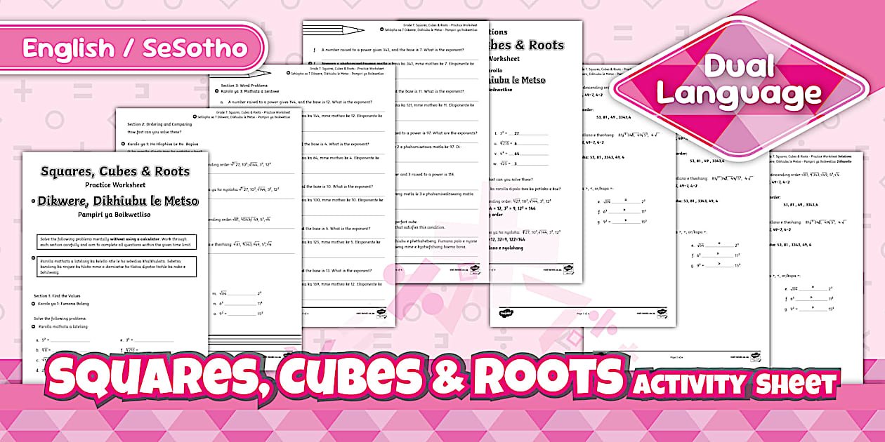 Squares and Cubes and Their Roots Activity Sheet