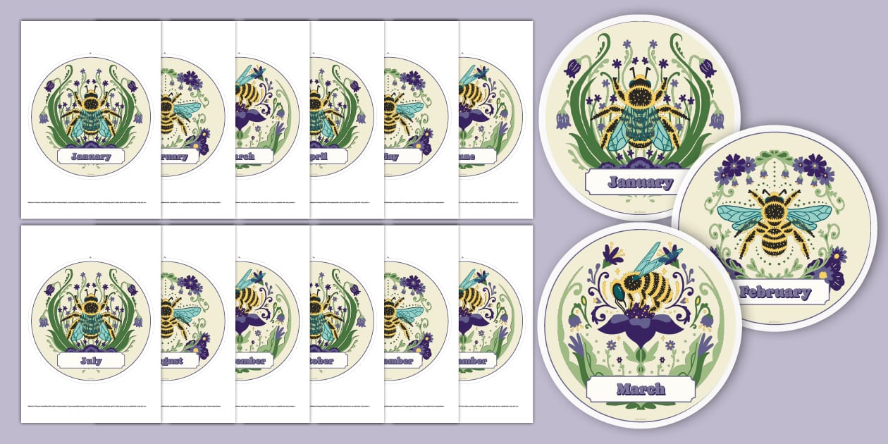 Bee-Themed Months of the Year Cut-Outs (teacher made)