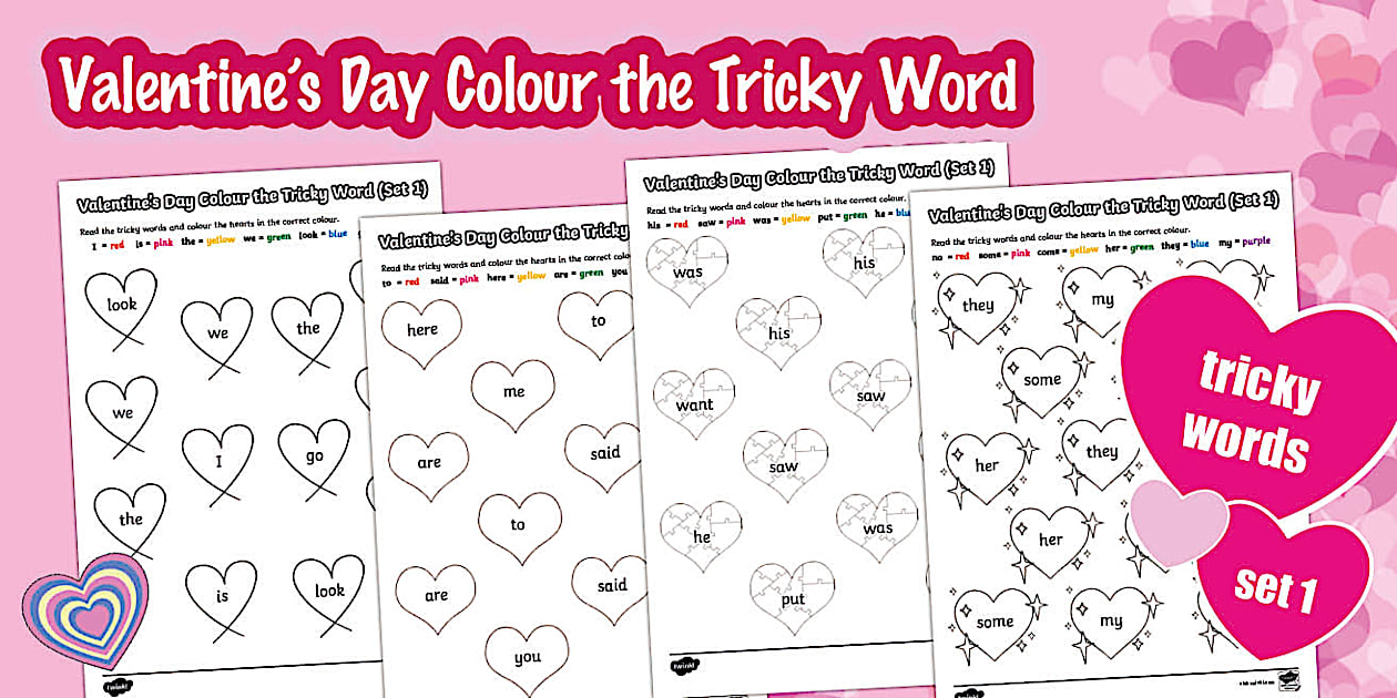 Valentine's Day Colour the Tricky Word (Set 1) Sheet