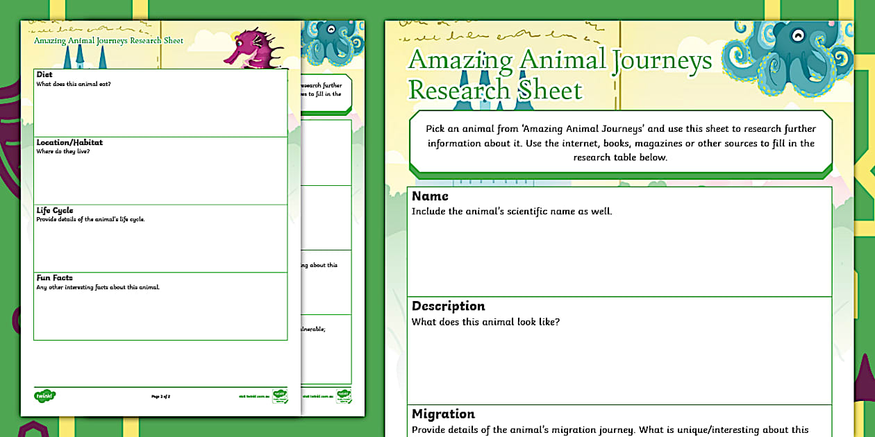 Research Sheet on ‘Amazing Animal Journeys’ - Twinkl