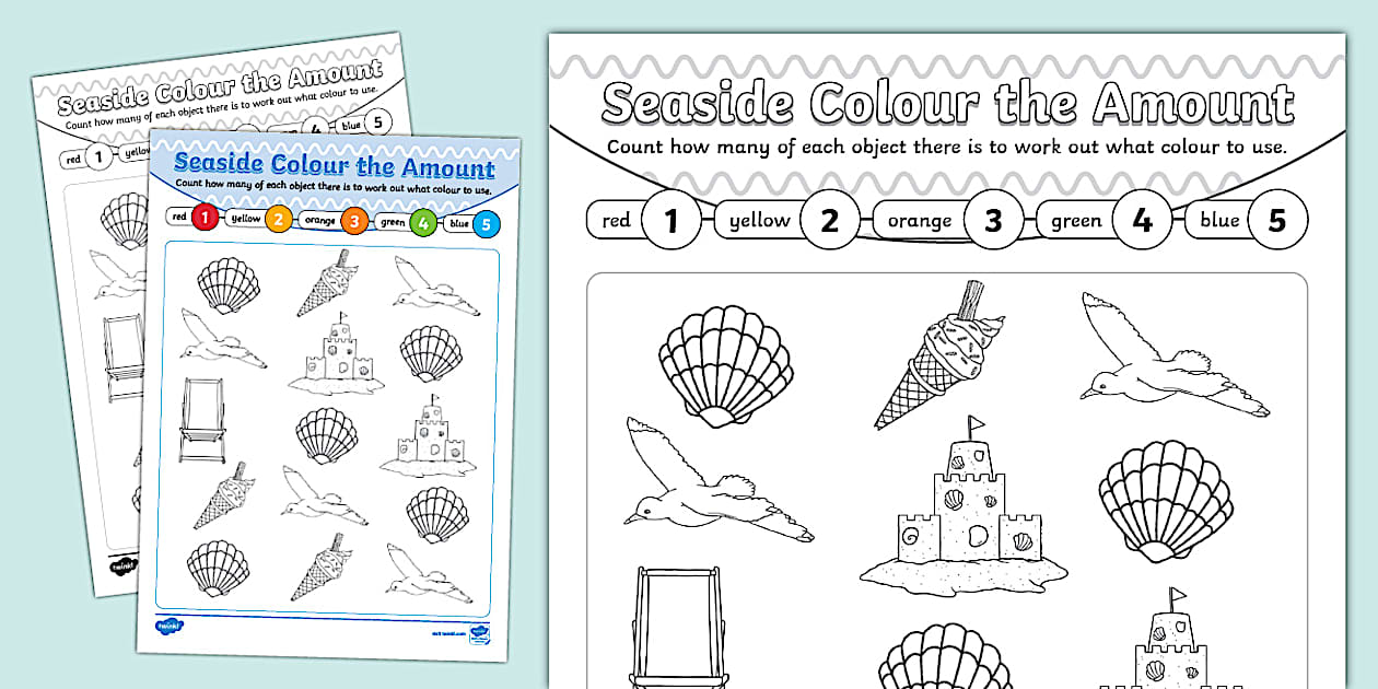 👉 Seaside Colour the Amount Worksheet (teacher made)