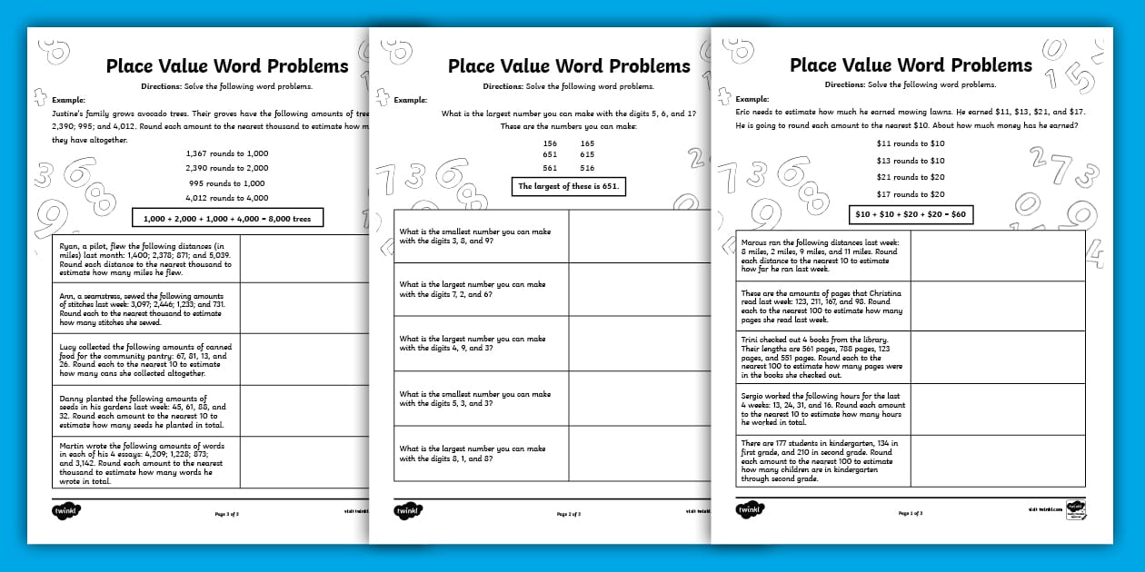 Third Grade Place Value Word Problems - Twinkl