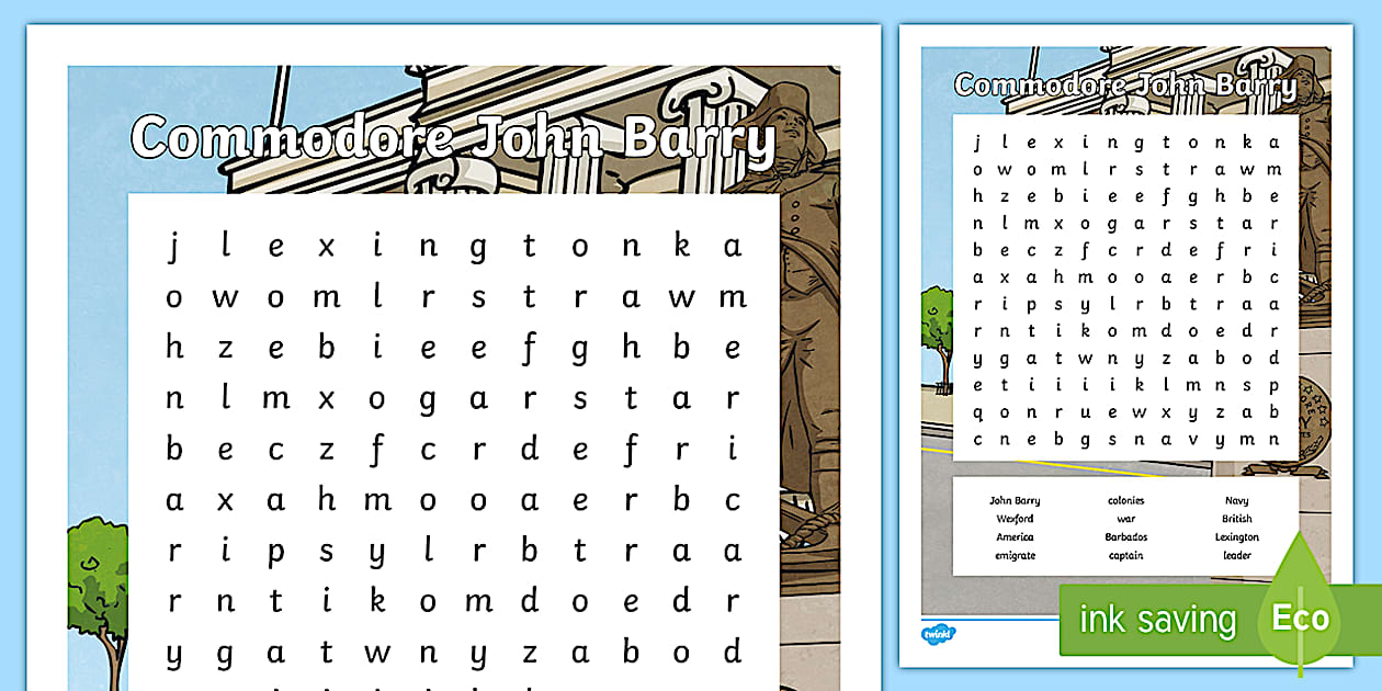 Commodore John Barry Word Search (teacher made) - Twinkl