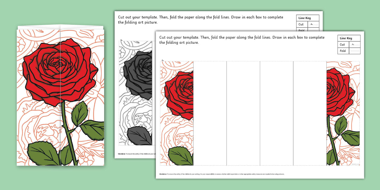 Roses Folding Art Template (teacher made) - Twinkl