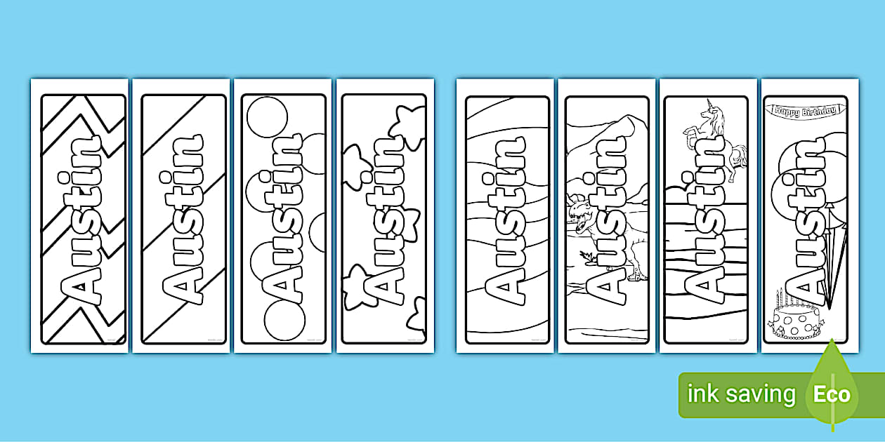 Austin Name Simple Colouring Bookmarks (Teacher-Made)