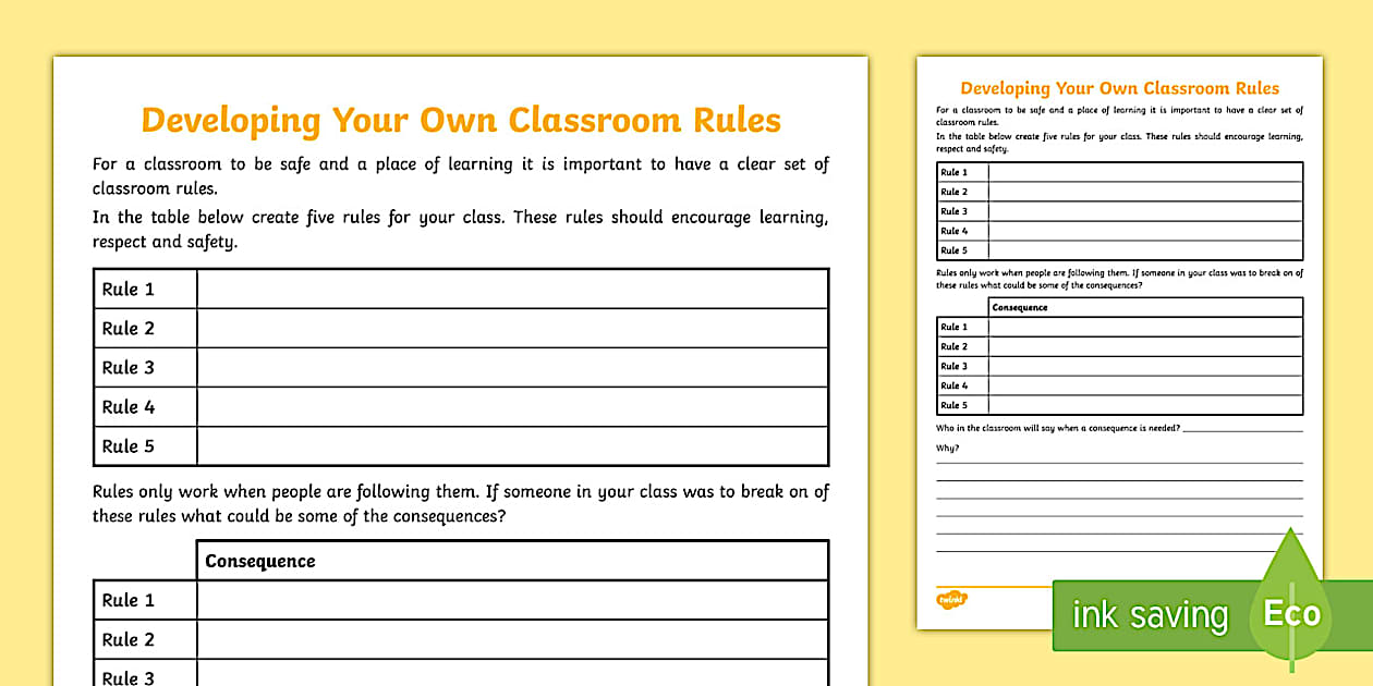 Creating Classroom Rules Activity Worksheet | Twinkl