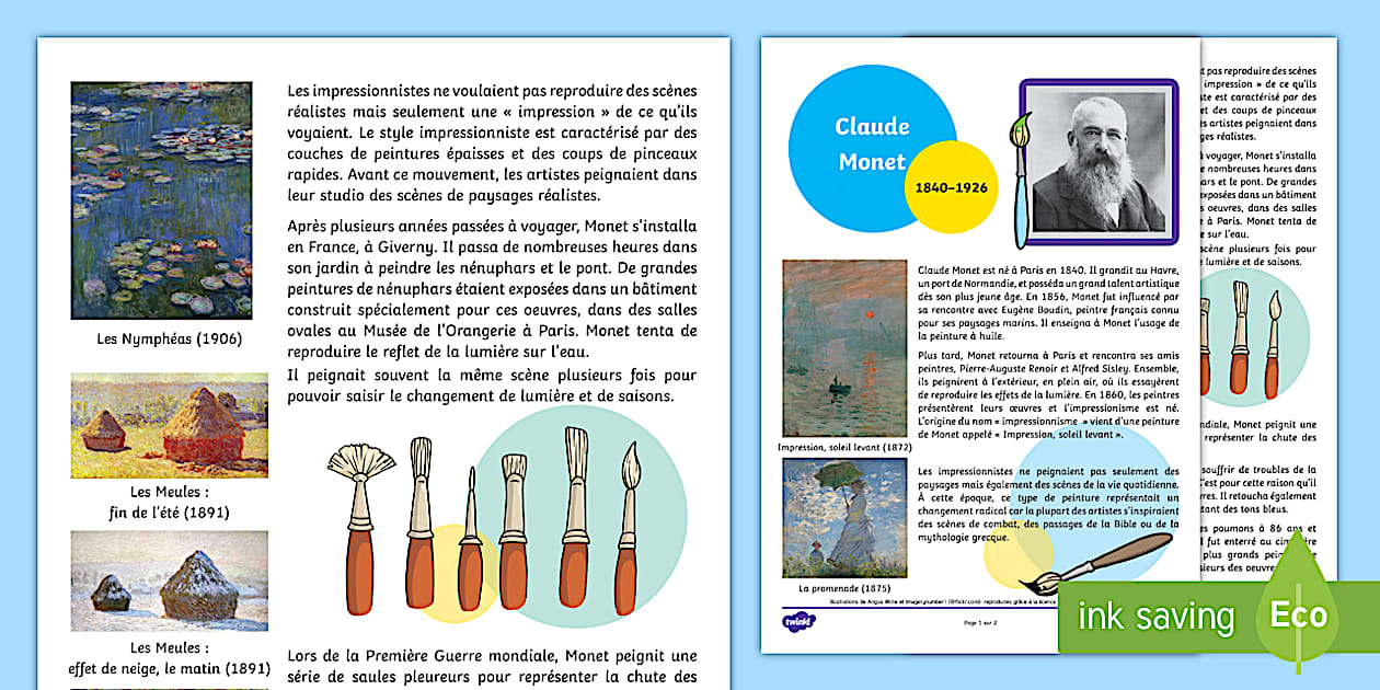 Fiche d'information : Claude Monet - Twinkl
