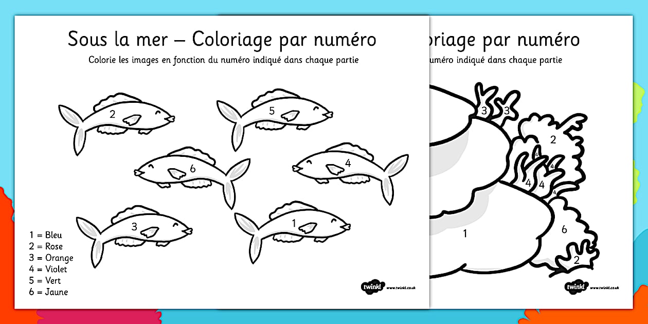 Sous la mer - Coloriage par numéro French (teacher made)