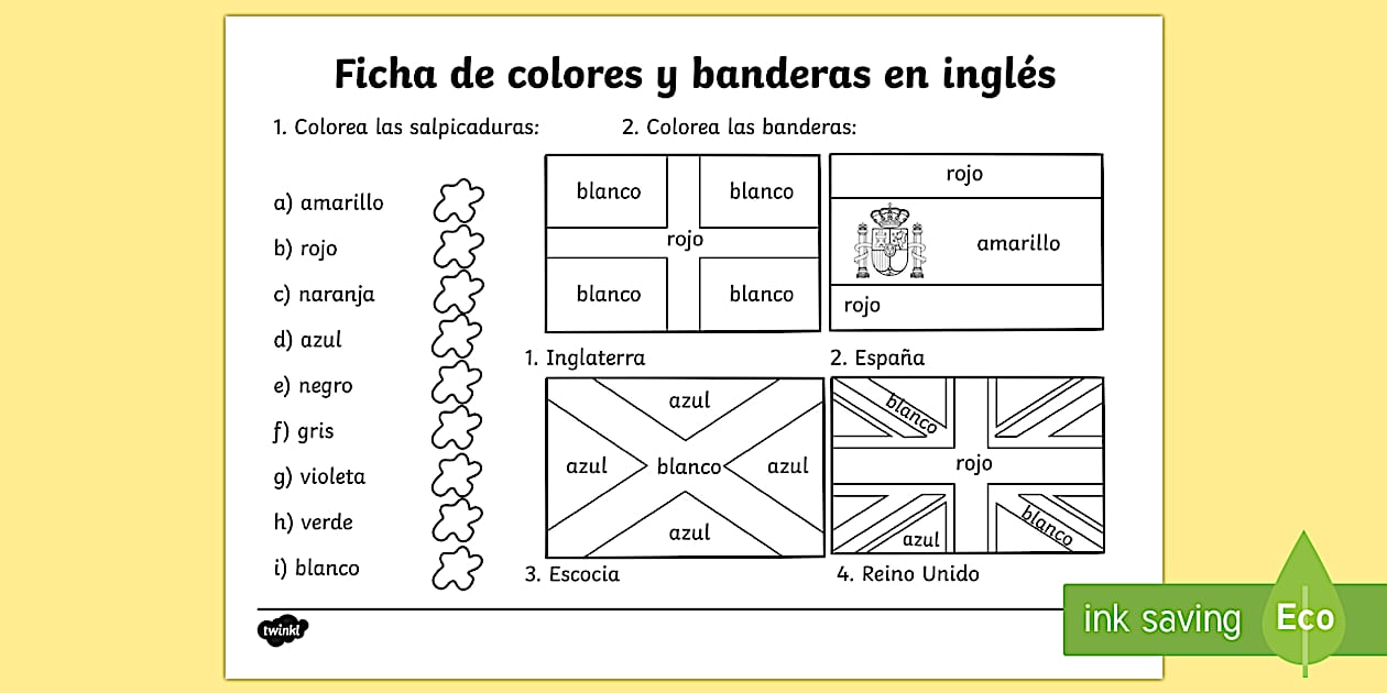 Colour the Flags Worksheet / Worksheet Spanish - Twinkl