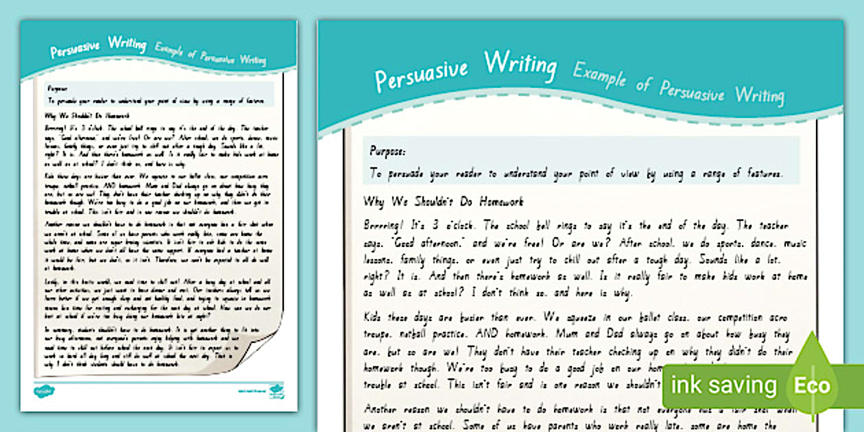 Level 3 Writing - Persuasive Writing Exemplar
