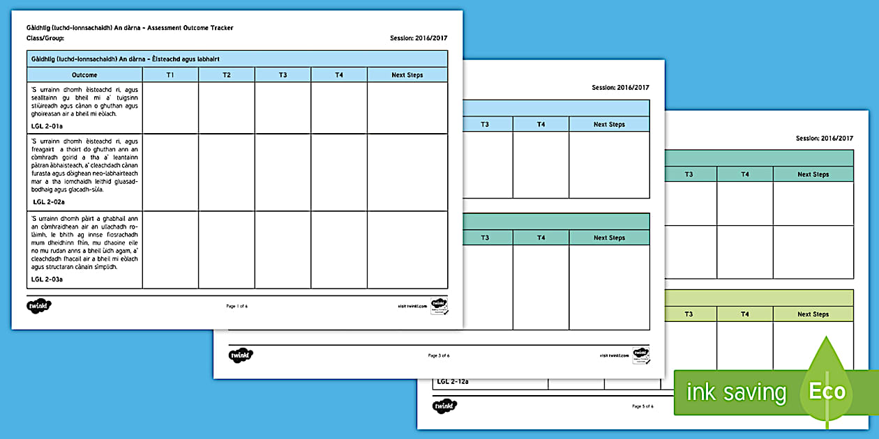 CfE Gàidhlig Second Level Experiences & Outcomes Assessment Tracker