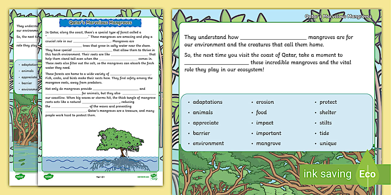 Mangroves in Qatar Worksheet (teacher made) - Twinkl