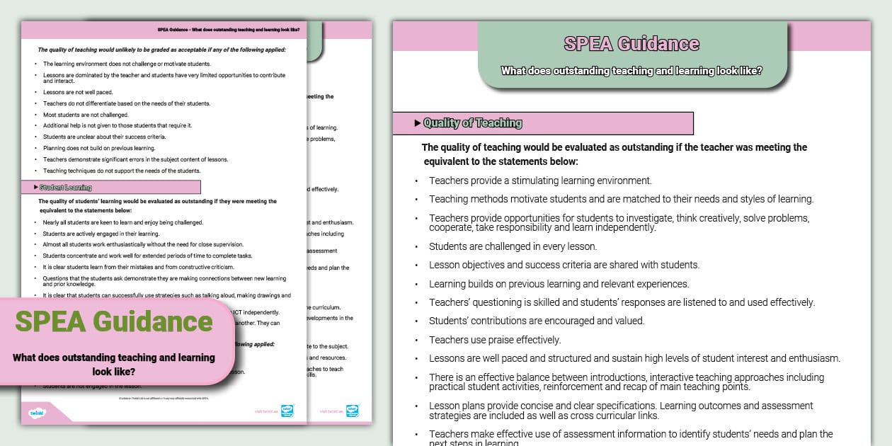 SPEA Guidance - What does outstanding teaching and learning look like?
