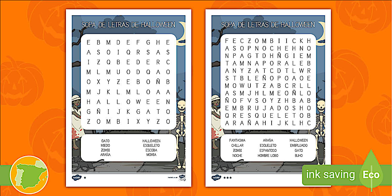Halloween Differentiated Word Search Spanish