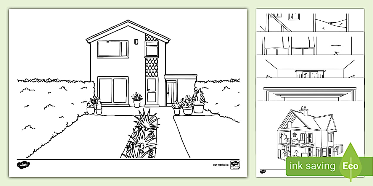 Rooms in a House Colouring Pages - KS1 - Homes - Twinkl