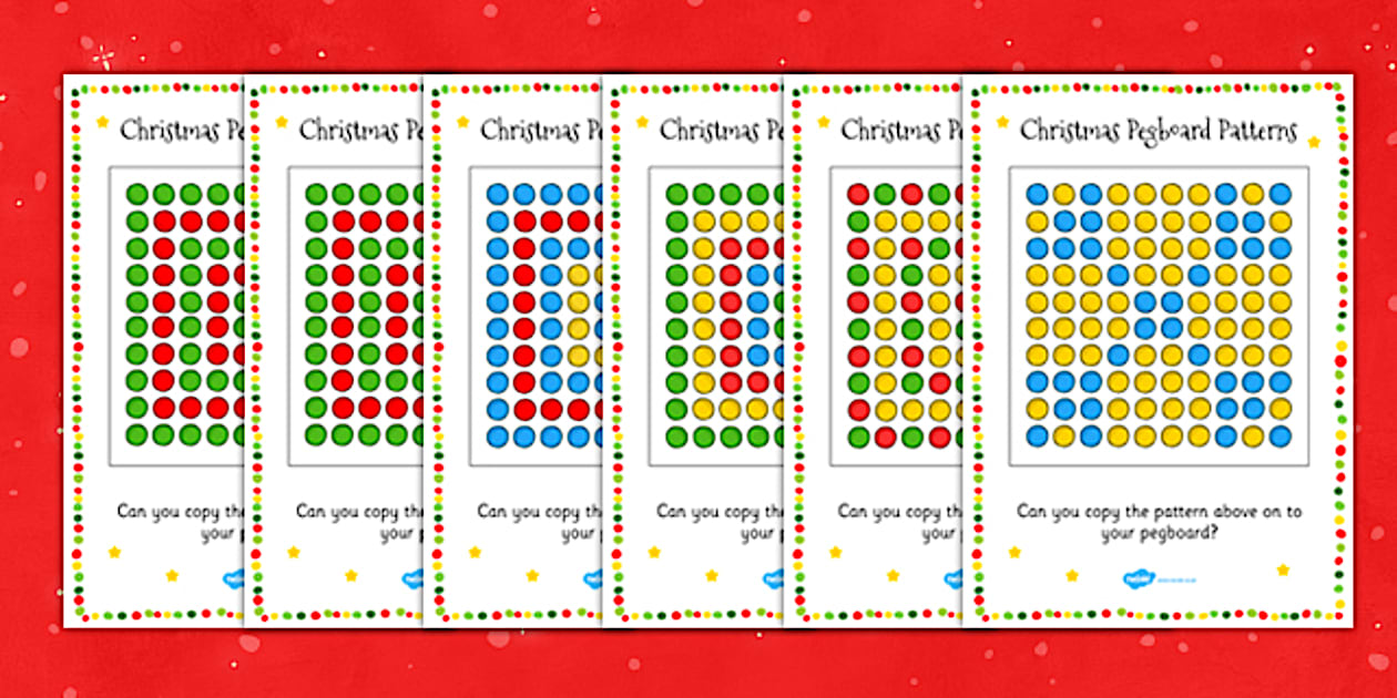 Christmas Peg Board Pattern Cards (teacher made) - Twinkl