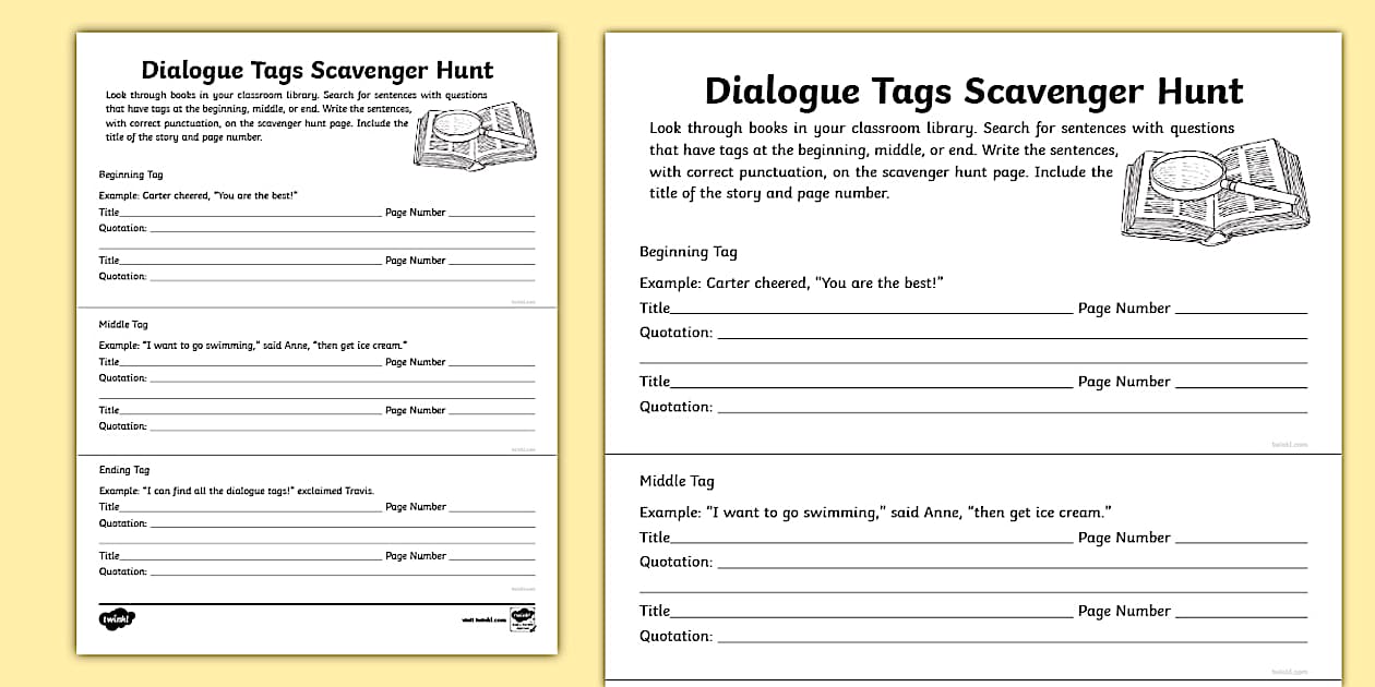 Dialogue Tags Scavenger Hunt (teacher made) - Twinkl