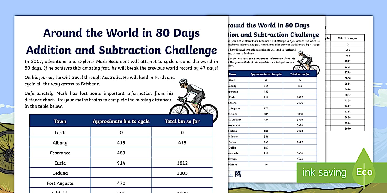 3-4 Around the World in 80 Days Addition and Subtraction Challenge ...