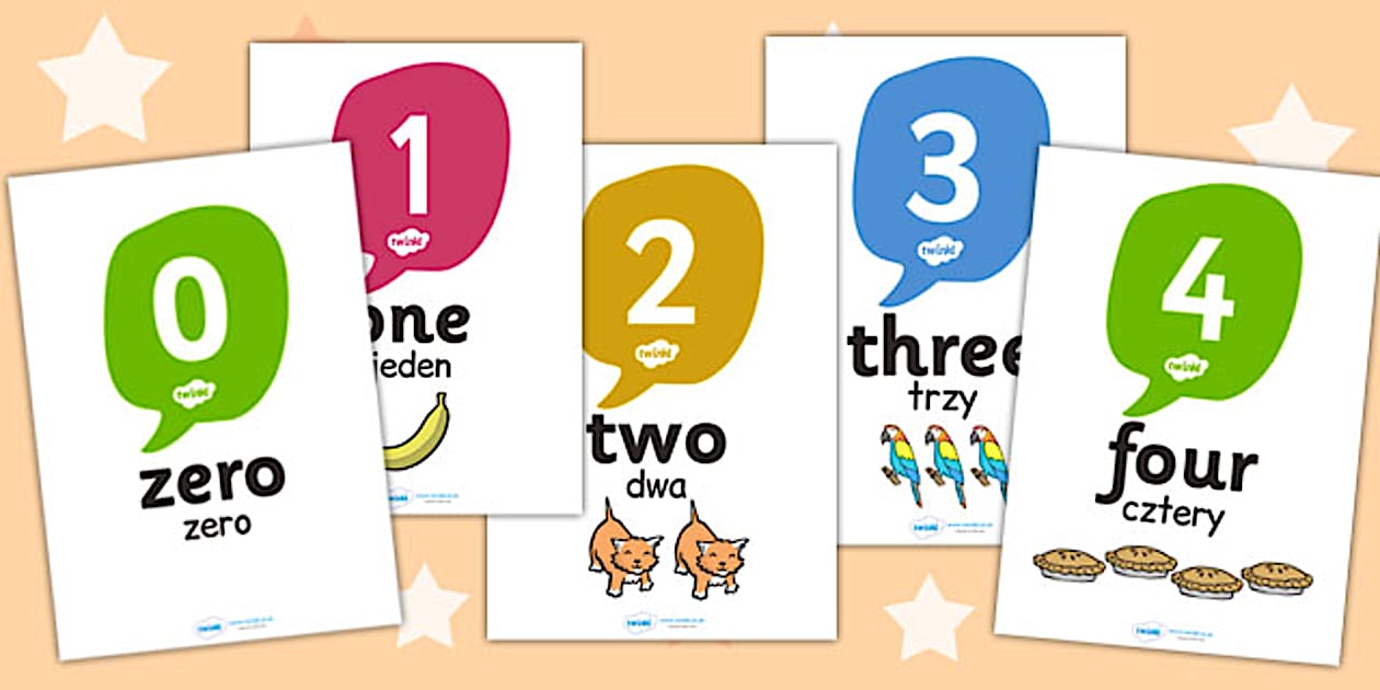 0-20 Number and Word Posters with Objects Polish Translation