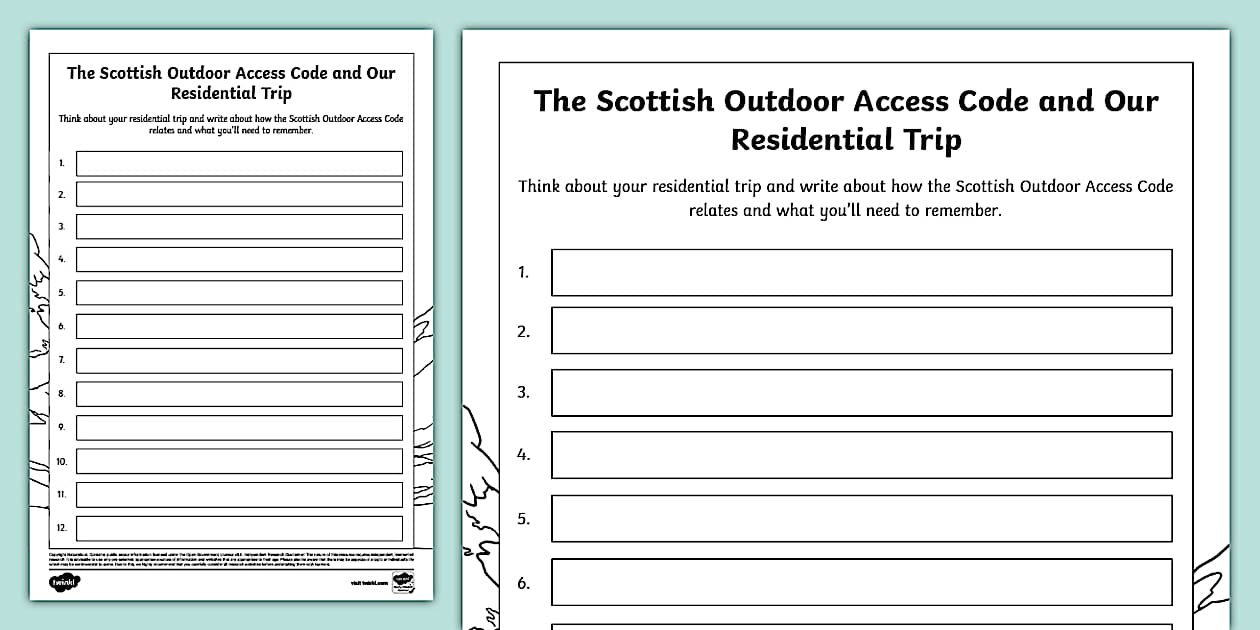 Scottish Outdoor Access Code Residential Activity - Twinkl