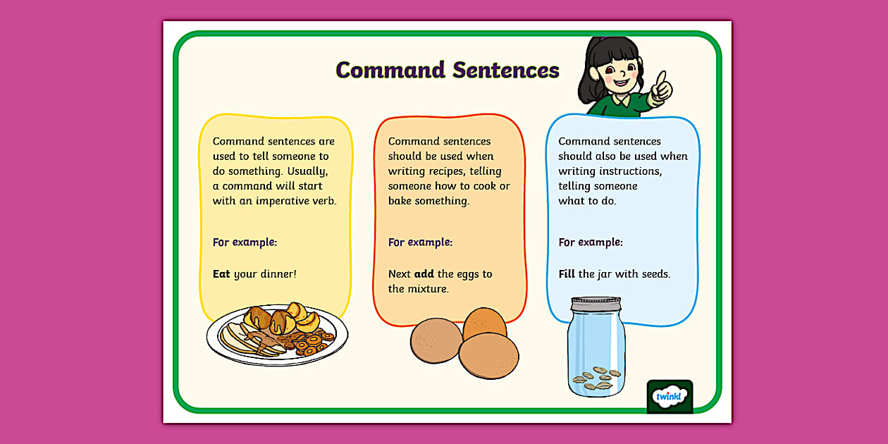 Command Sentences Examples Display Poster (teacher made)