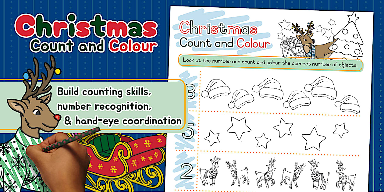 Preschool - Christmas - Activity Sheet: Count and Colour
