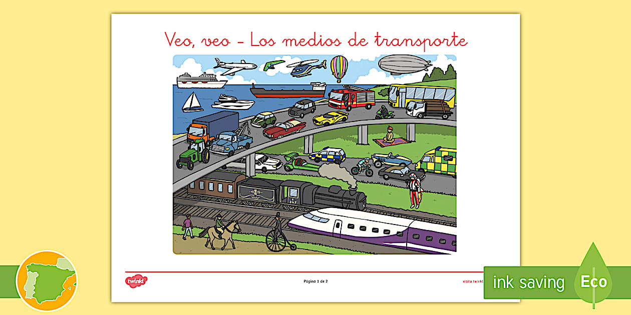 Ficha de actividad: Veo. veo - Medios de transporte - Twinkl
