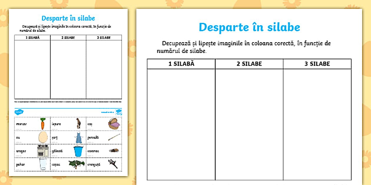 Sortează cuvintele după numărul de silabe – Fișă de lucru