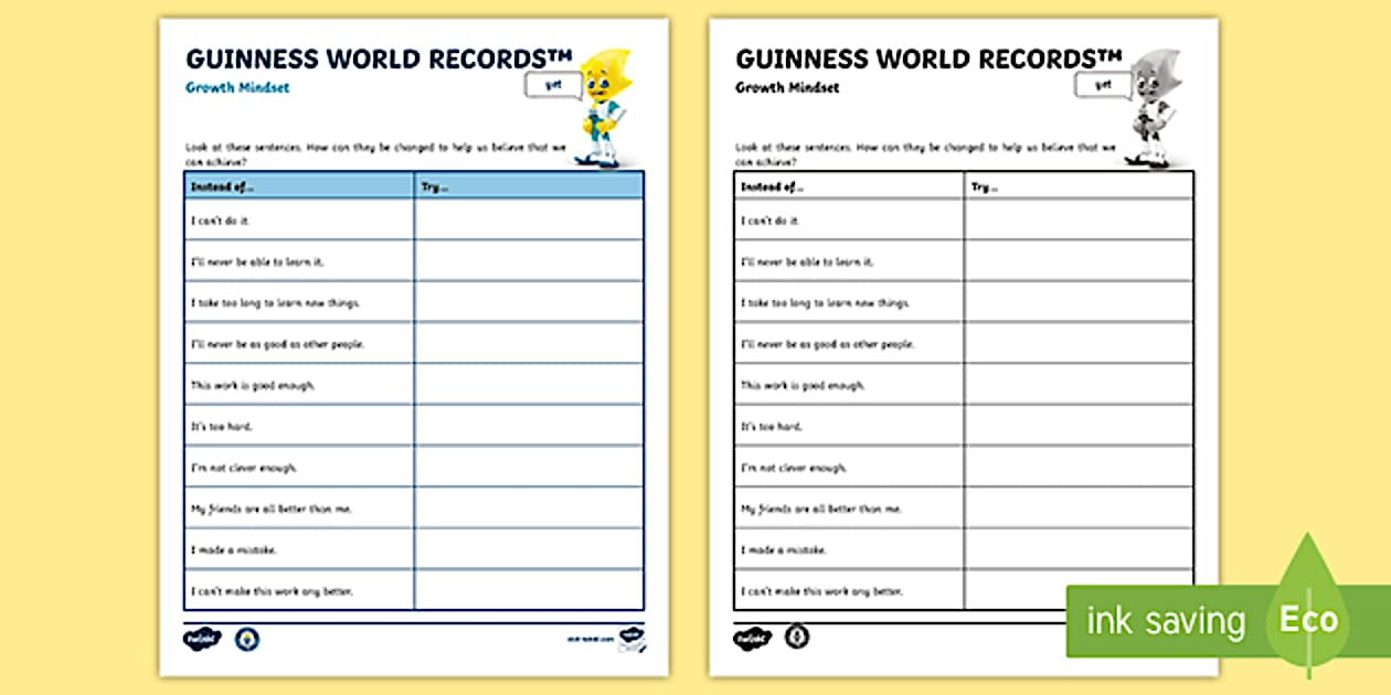 FREE! - Guinness World Records Growth Mindset Motivational Sentences ...