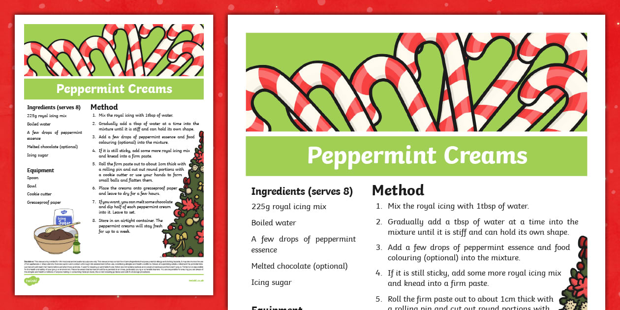 Peppermint Cream Recipe Sheet