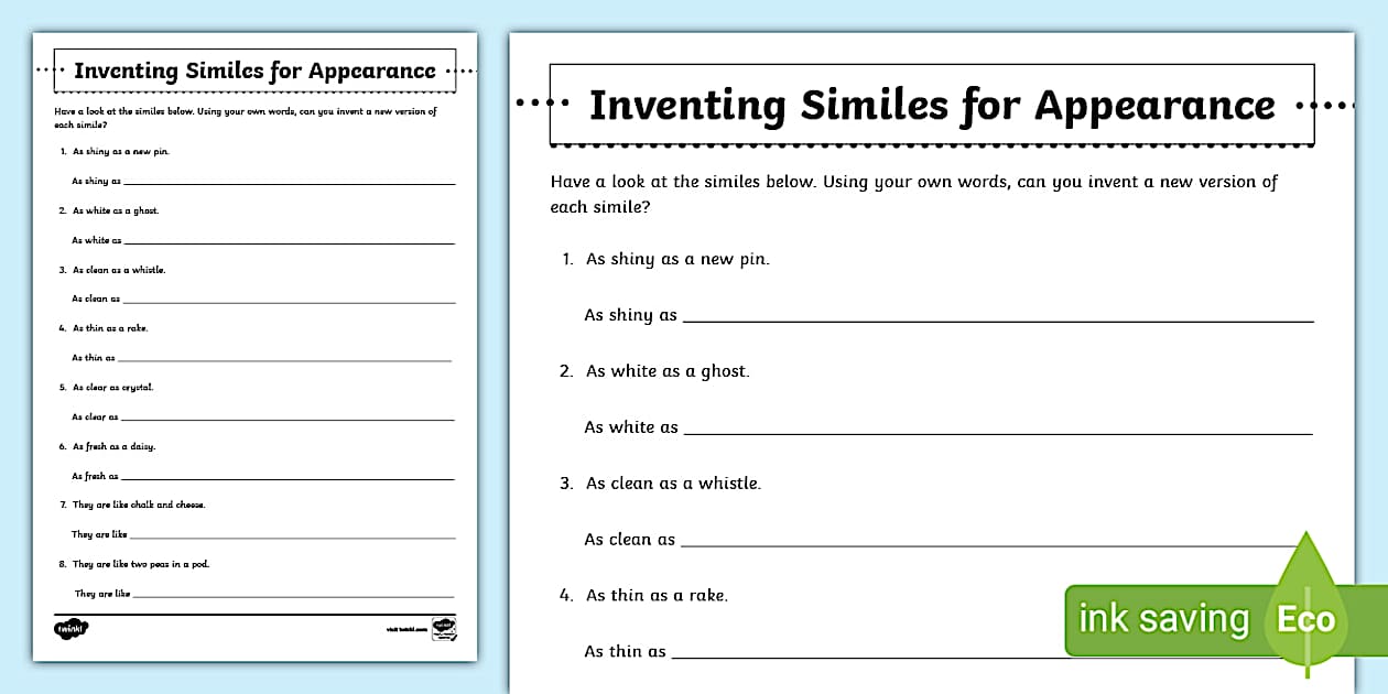 Inventing Similes for Appearance Activity Sheet - KS2