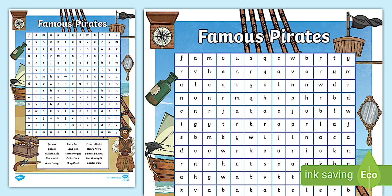Famous Pirates Word Search - Talk Like A Pirate Day - Twinkl