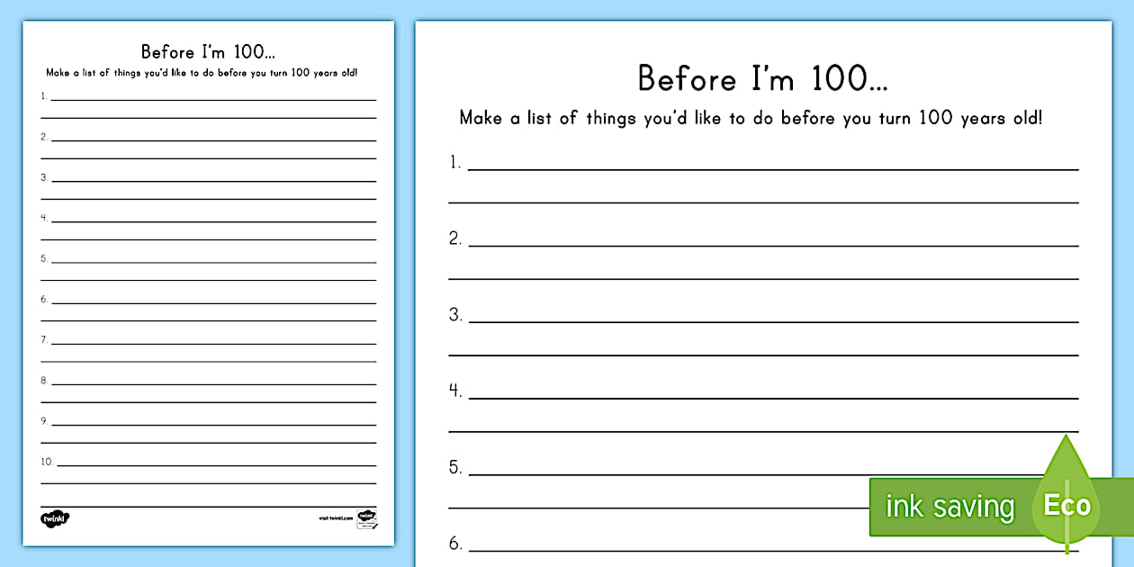 Before I'm 100 Writing Prompt | 100th Day | Twinkl USA