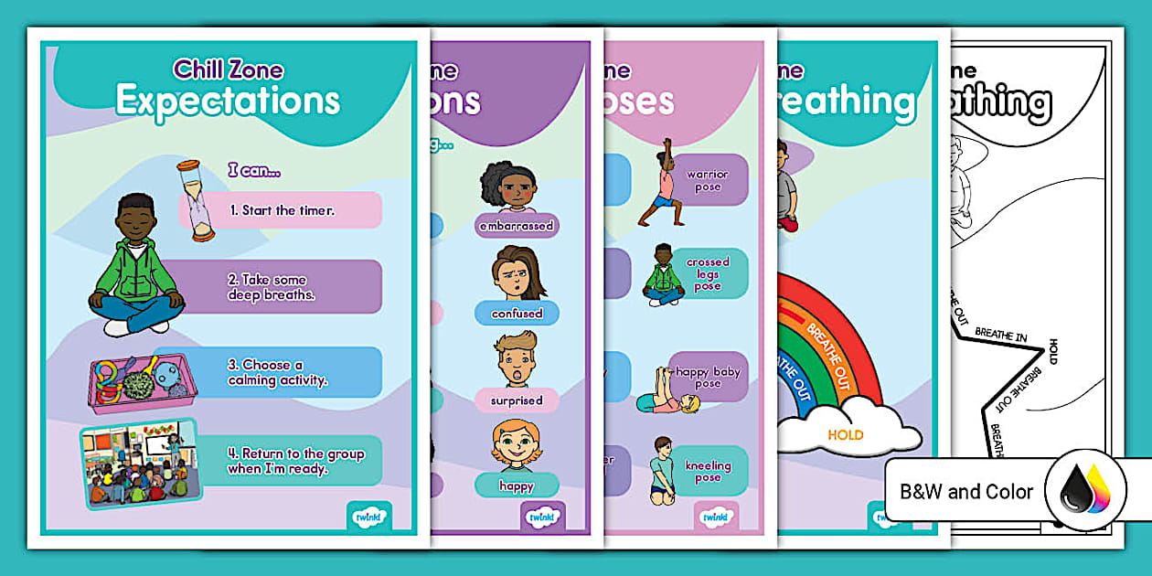 Chill Zone Calming Corner Visual Support Posters - Twinkl