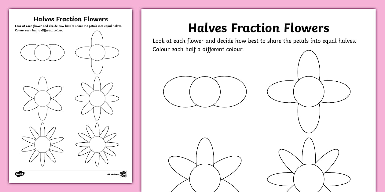 Halves Fraction Flowers Activity Sheet (teacher made)