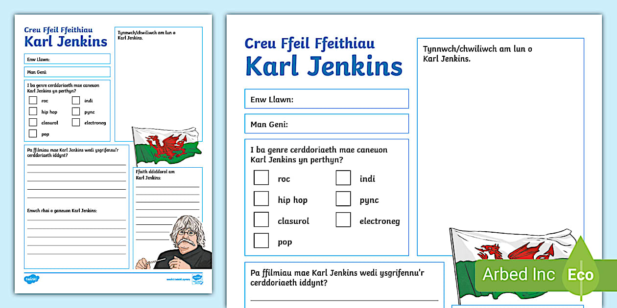 Creu Ffeil Ffeithiau Karl Jenkins (teacher made) - Twinkl