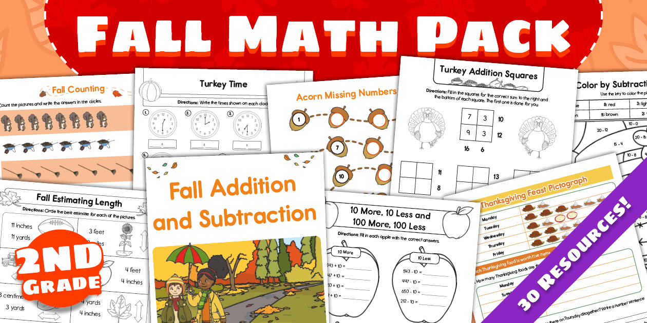 Second Grade Fall Math Activity Pack (teacher made) - Twinkl