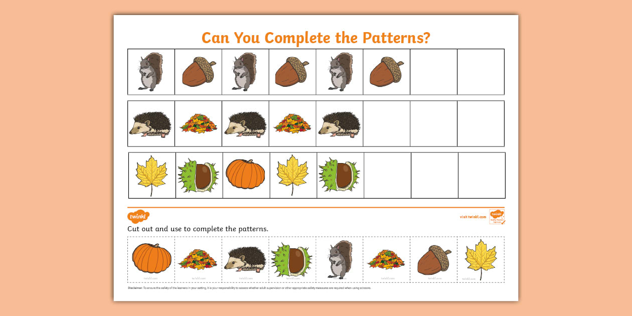 Autumn Complete the Pattern Activity (teacher made) - Twinkl