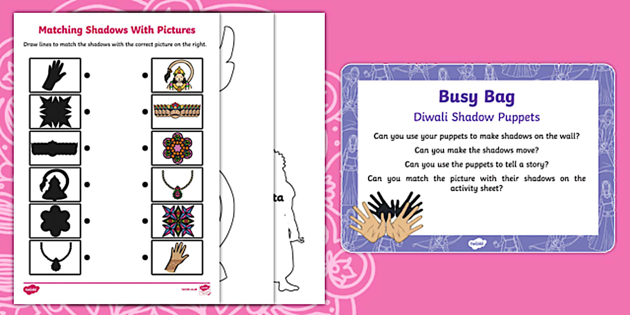 Diwali Shadow Puppets Busy Bag Prompt Card and Resource Pack