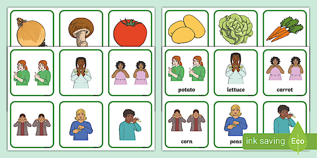 Auslan Vegetables Matching Cards (Teacher-Made) - Twinkl