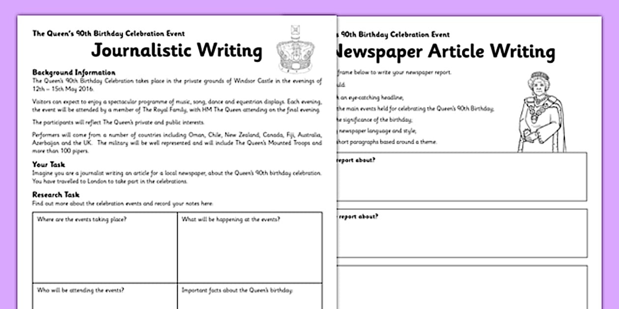 The Queen's 90th Birthday Celebration Newspaper Writing Activity