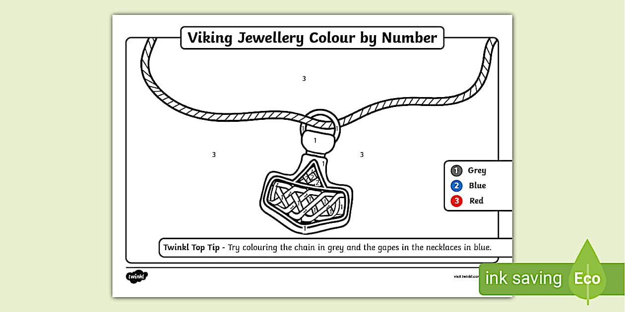 Viking Jewellery Colour-by-Number Worksheet | Twinkl | KS1